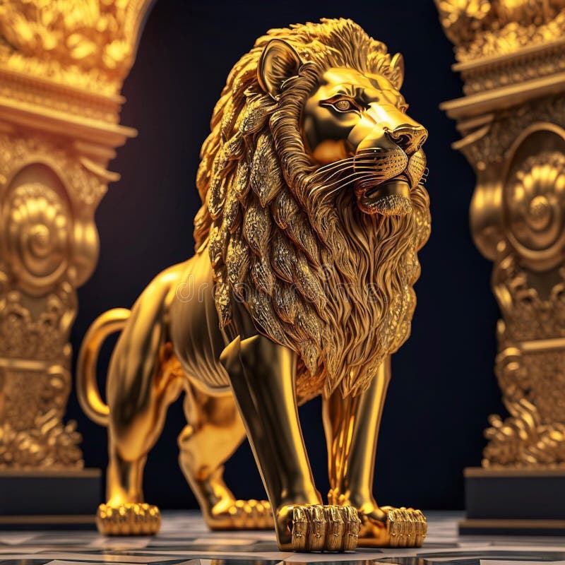 A Lion Gold with Black Background Stock Illustration - Illustration of ...