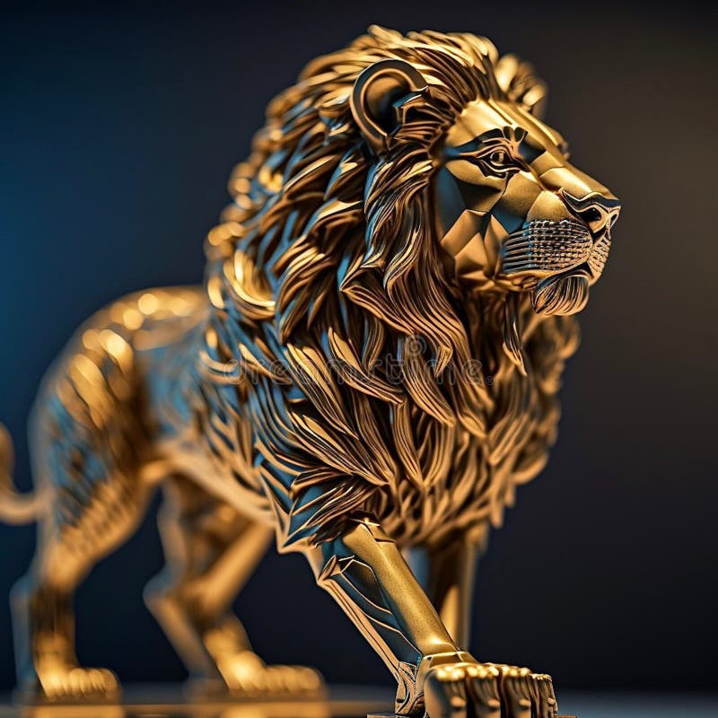 A Lion Gold with Black Background Stock Illustration - Illustration of ...