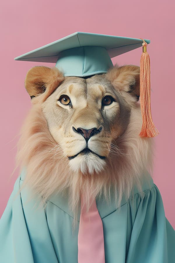 Lion in Graduation Cap and Gown. Realistic Portrait. Generative AI ...