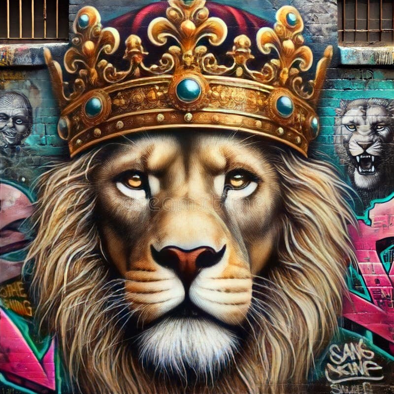 Lion Graffiti Design Wearing a Crown Stock Illustration - Illustration ...