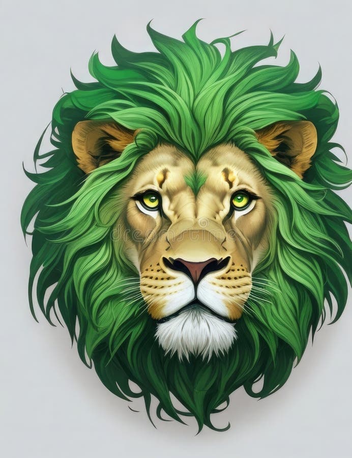 Lion with Green Hair Headshot Stock Illustration - Illustration of ...