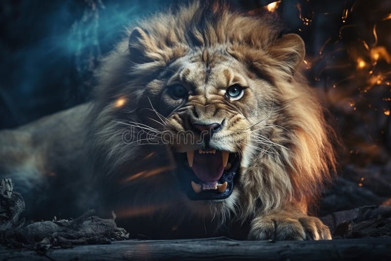 A Lion Grins at the TV Screen. Generated by Artificial Intelligence ...