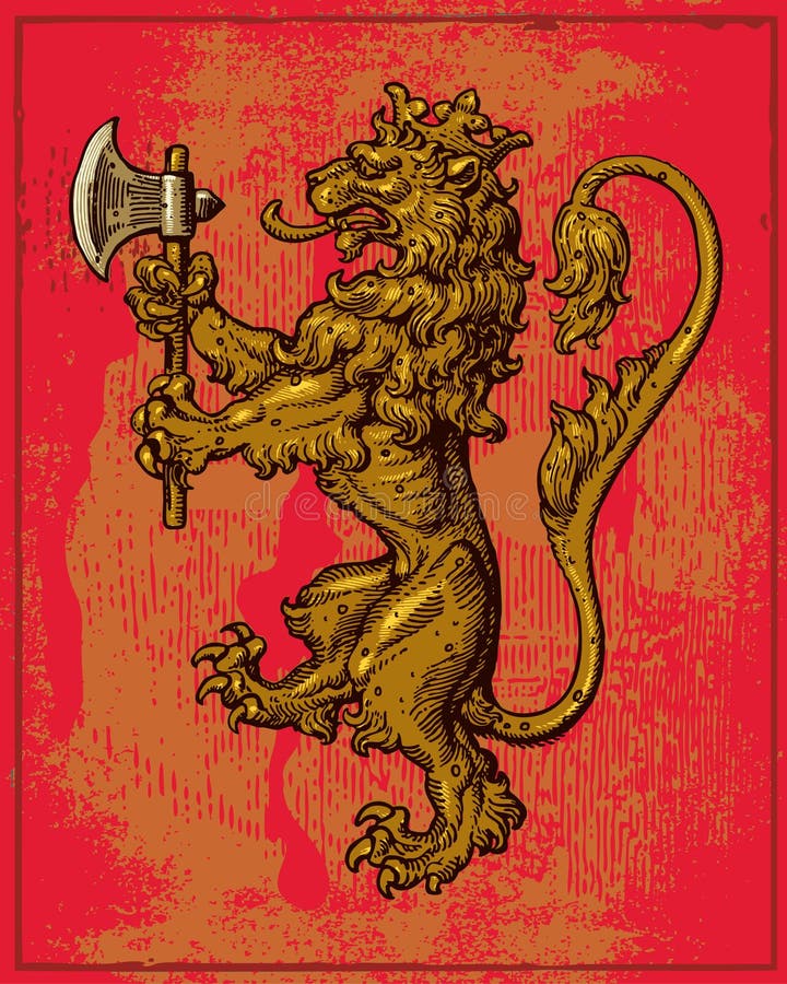 Lion héraldique illustration de vecteur. Illustration du dessiné - 32655710