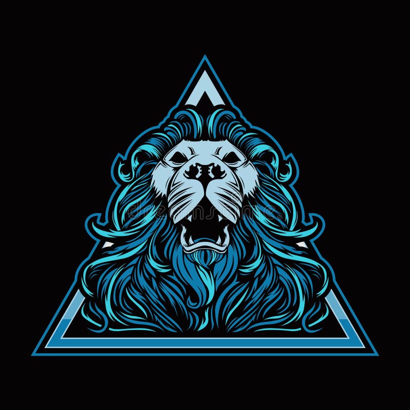Lion Head and Blue Triangle Vector Logo Icon Stock Illustration ...
