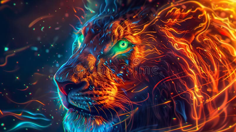 Lion Head in Bright and Glowing Colors Stock Illustration ...