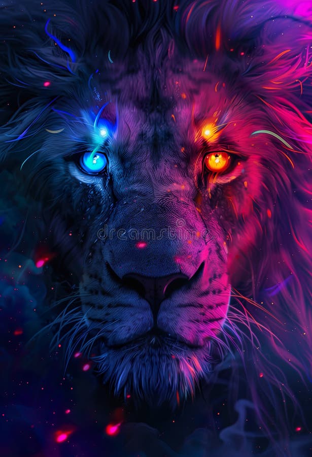 Lion Head in Bright and Glowing Colors Stock Illustration ...