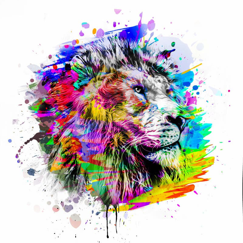 Lion Head with Colorful Creative Abstract Element on Dark Background ...