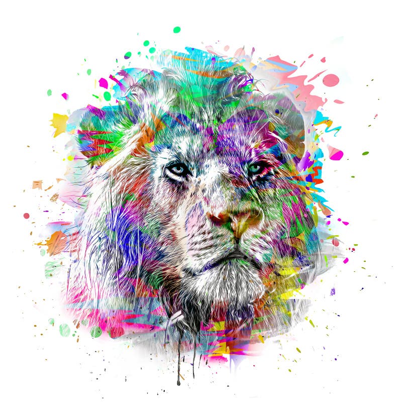 Lion Head with Colorful Creative Abstract Element on White Background ... Lion Head with Colorful Creative Abstract Element on White Background ...