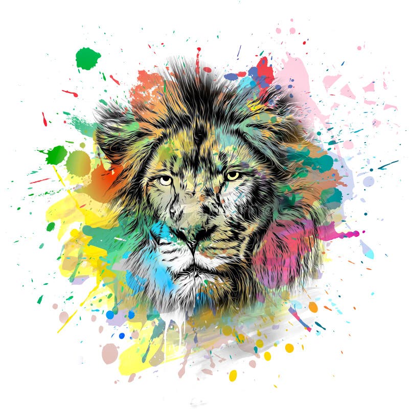 Lion Head with Creative Colorful Abstract Elements on Dark Background ...