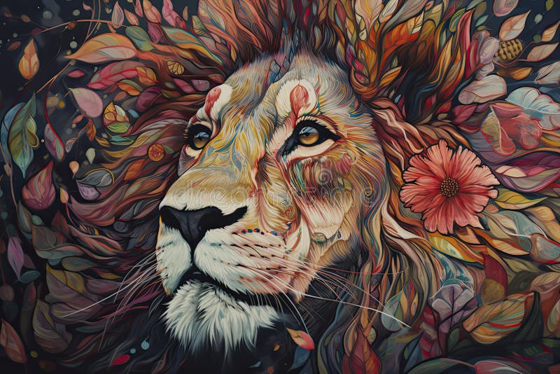 Lion Head with Creative Colorful Abstract Elements Stock Illustration ...