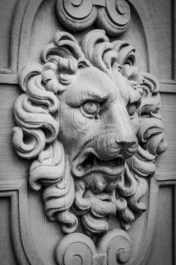 Lion Head, Decorative Element on a Wall Stock Photo - Image of gray ...