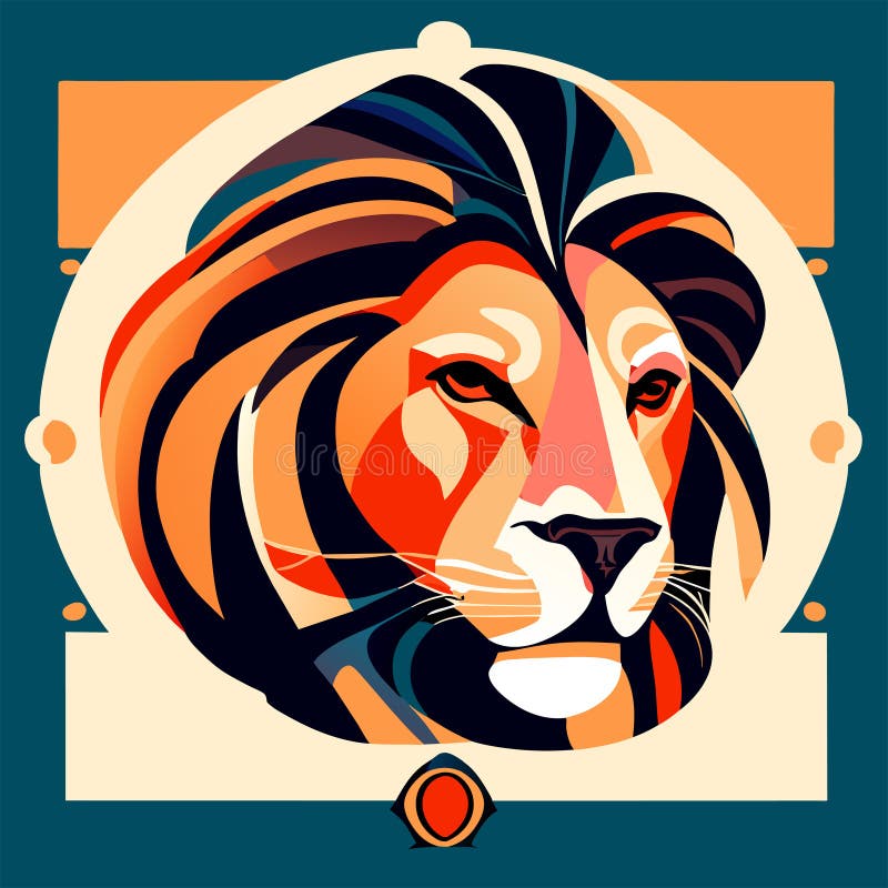 Lion Head in the Frame. Vector Illustration in Flat Style Stock ...