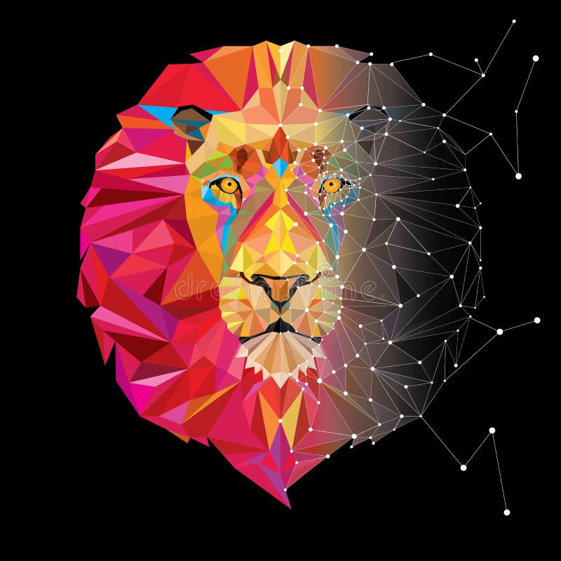 Lion Head in Geometric Pattern Stock Vector - Illustration of predator ...