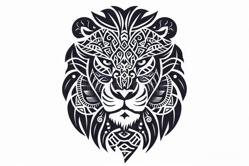 Lion Head with Intricate Tribal Patterns. Stock Illustration ...