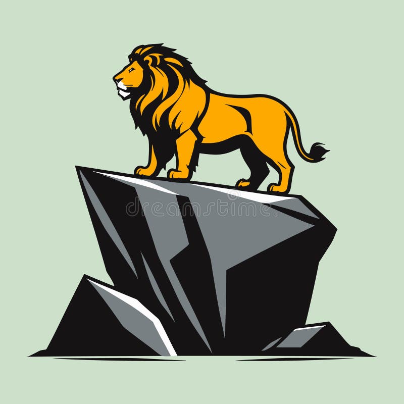 Lion Standing on the Rock Logo Illustration Stock Vector - Illustration ...