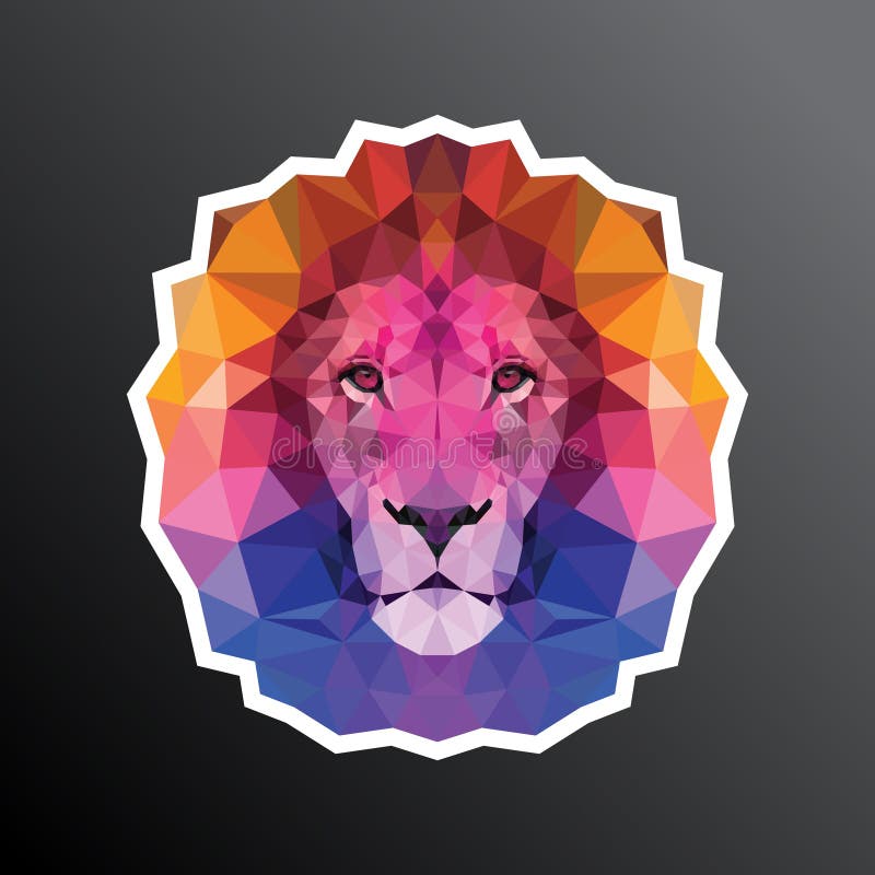 Lion Head Low Poly Colorful Sticker Stock Vector - Illustration of ...