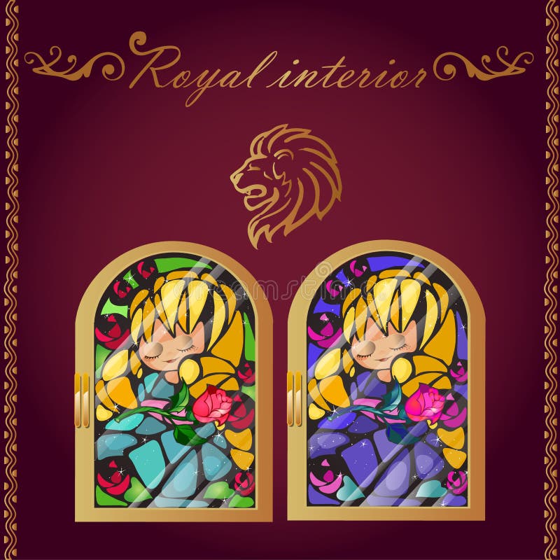 Lion Head and Mosaic Picture in a Gold Frame Stock Vector ...