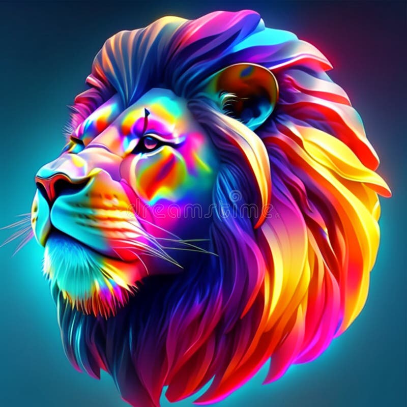 Lion Head with Multicolored Stripes. Vector Illustration on a Dark ...