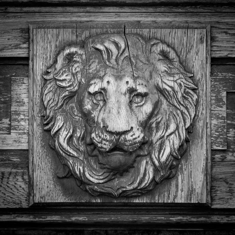 Lion Head Relief on the Facade Stock Photo - Image of animal, bronze ...
