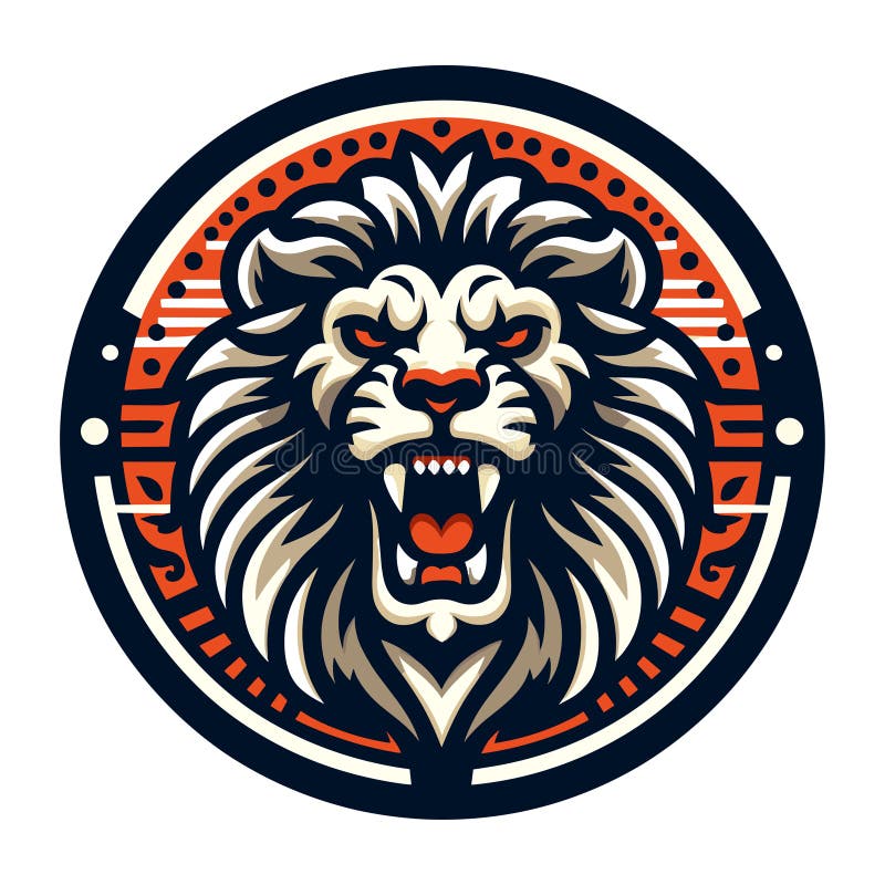 Lion Head Roaring on Circle Shape Logo Mascot Vector Illustration ...