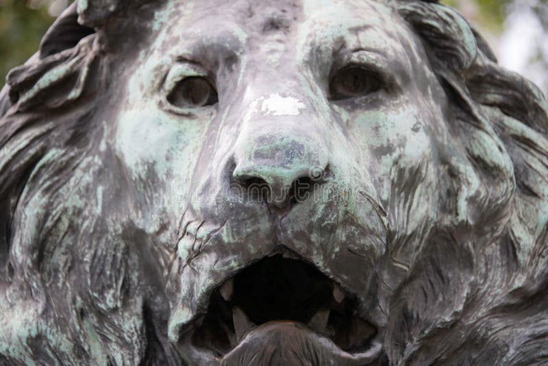 Lion Head Sculpture Close Up Stock Image - Image of downtown, isolated ...