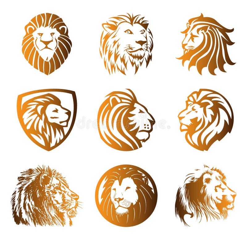 Lion Head Vector Icon Set in Yellow Gradient Color Stock Vector ...