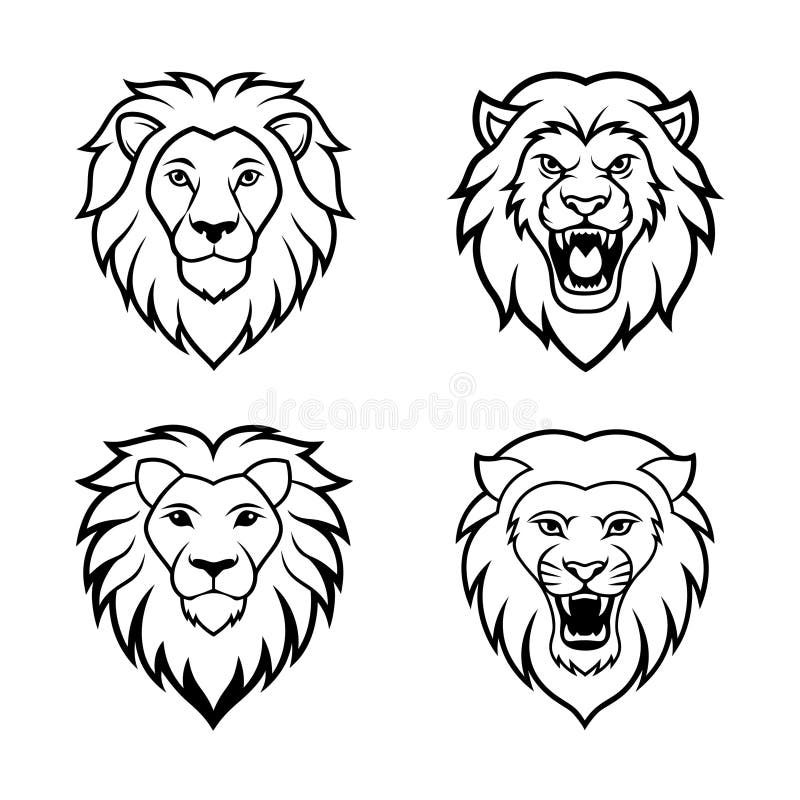 Lion Head Vector Line Art Icon Set Stock Illustration - Illustration of ...