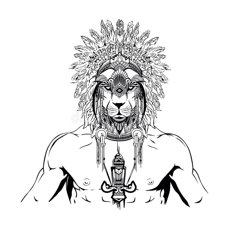 Native American Lion Stock Illustrations – 151 Native American Lion ...