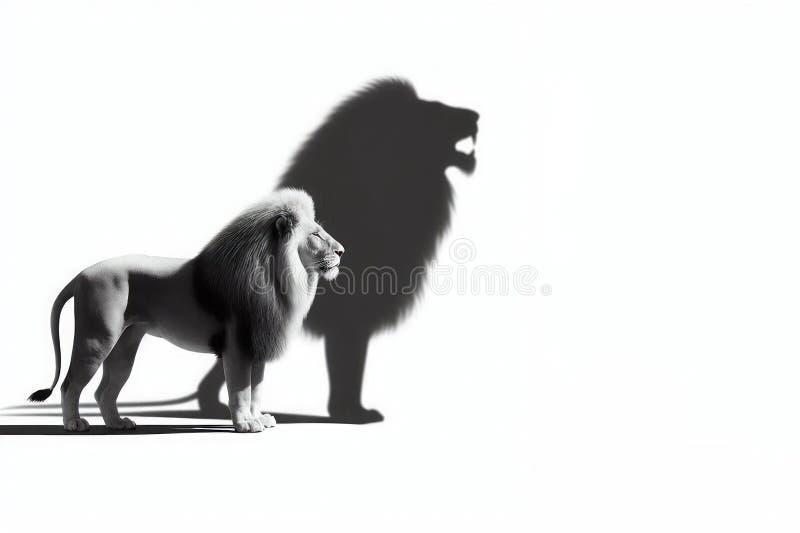 A Lion with a Huge Shadow. Space for Text. Stock Photo - Image of contrast, monochrome: 334966630