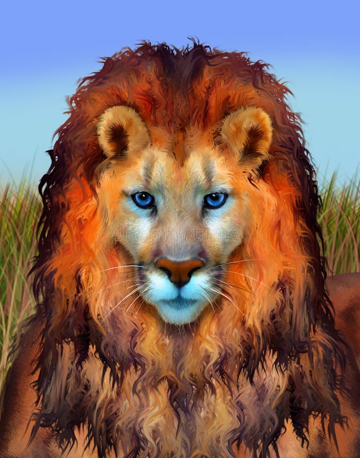 Lion Illustration Observado Azul Stock de ilustración - Ilustración de ...