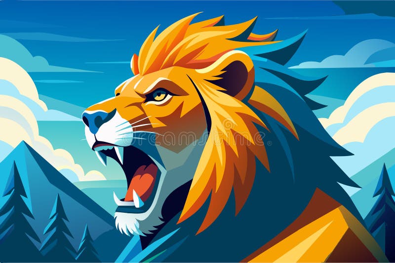 A Lion with Its Mouth Open and Teeth Bared Stock Illustration ...