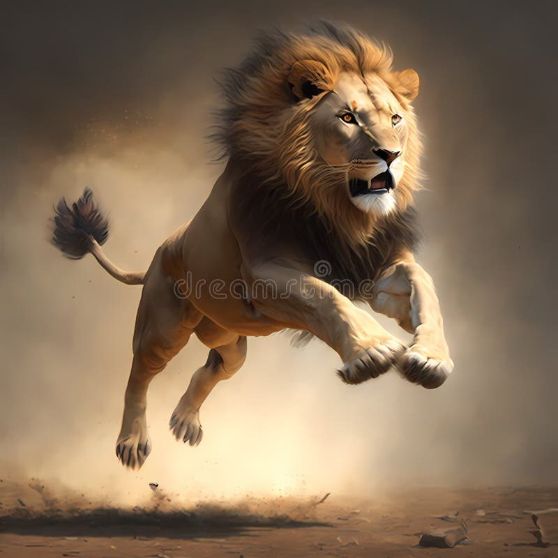 Lion Jump on the Savanna. Generative AI Stock Illustration ...