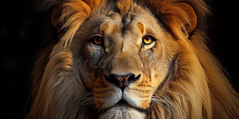 The Lion King Majestic Beast Isolated on Black Stock Illustration - Illustration of portrait ...