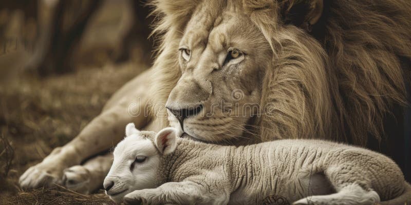 A Lion and a Lamb Lying Down Together, an Unlikely Friendship Stock ...