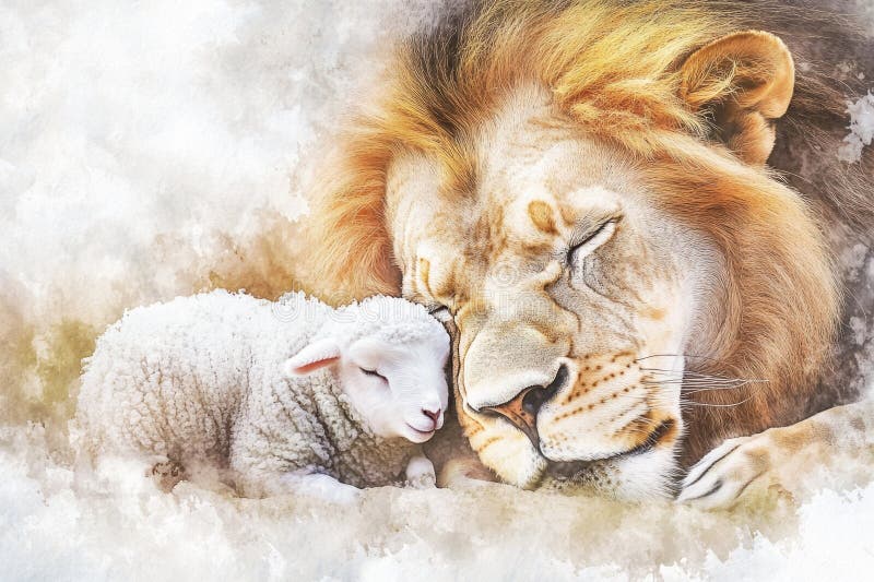 A Lion and Lamb Lying Together, Symbolizing Peace and Harmony Stock ...