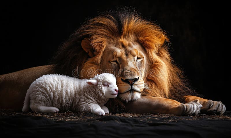 Lion and Lamb Peacefully Resting Together in Harmonious Coexistence ...