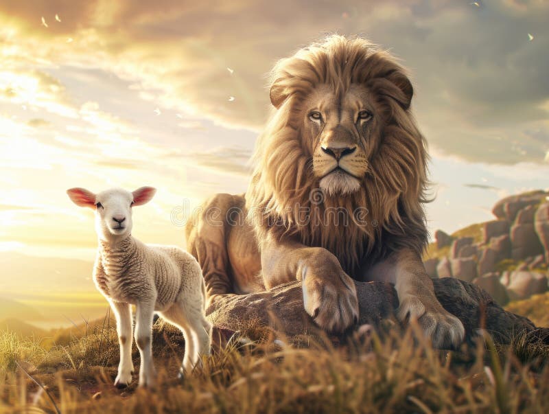 Lion and Lamb stock image. Image of innocence, safety - 366747107