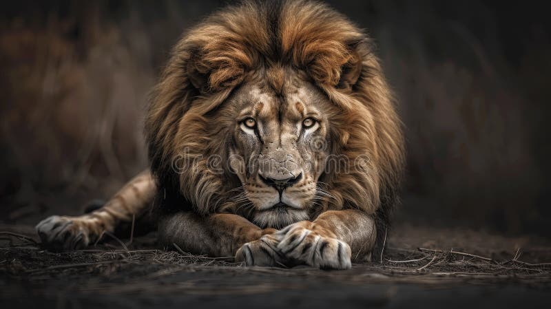 A Lion is Laying Down in the Grass Stock Photo - Image of feline, hair ...