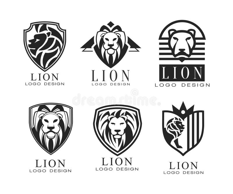 Lion Logo or Logotype Design As Graphic Mark and Emblem Vector Set ... Lion Logo or Logotype Design As Graphic Mark and Emblem Vector Set ...