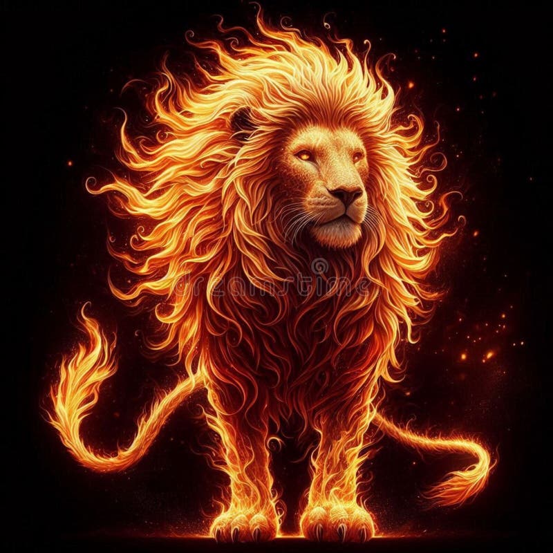 A Lion with a Mane Made of Fire. - 1 Stock Illustration - Illustration ...