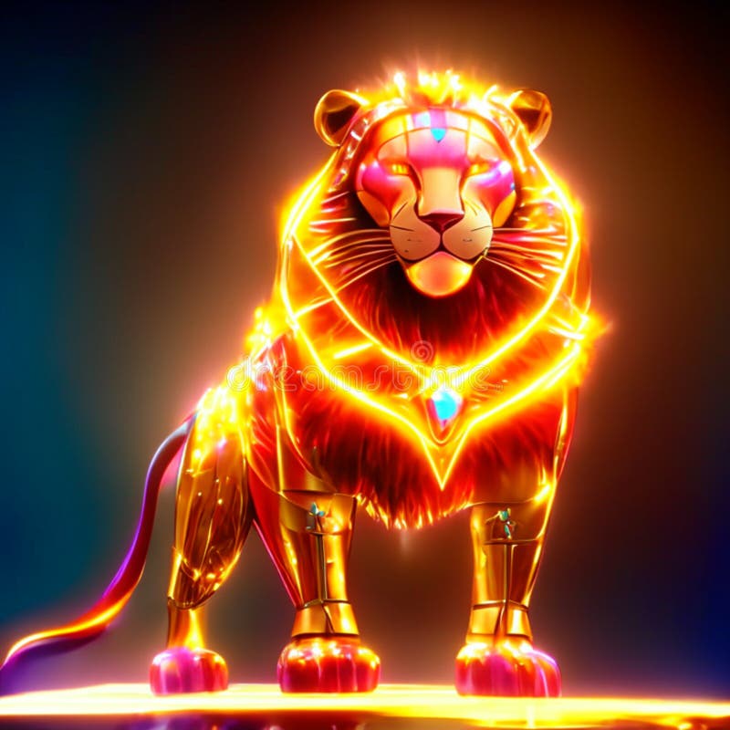 Lion in the Neon Light. 3D Illustration. 3D CG. High Resolution Stock ...