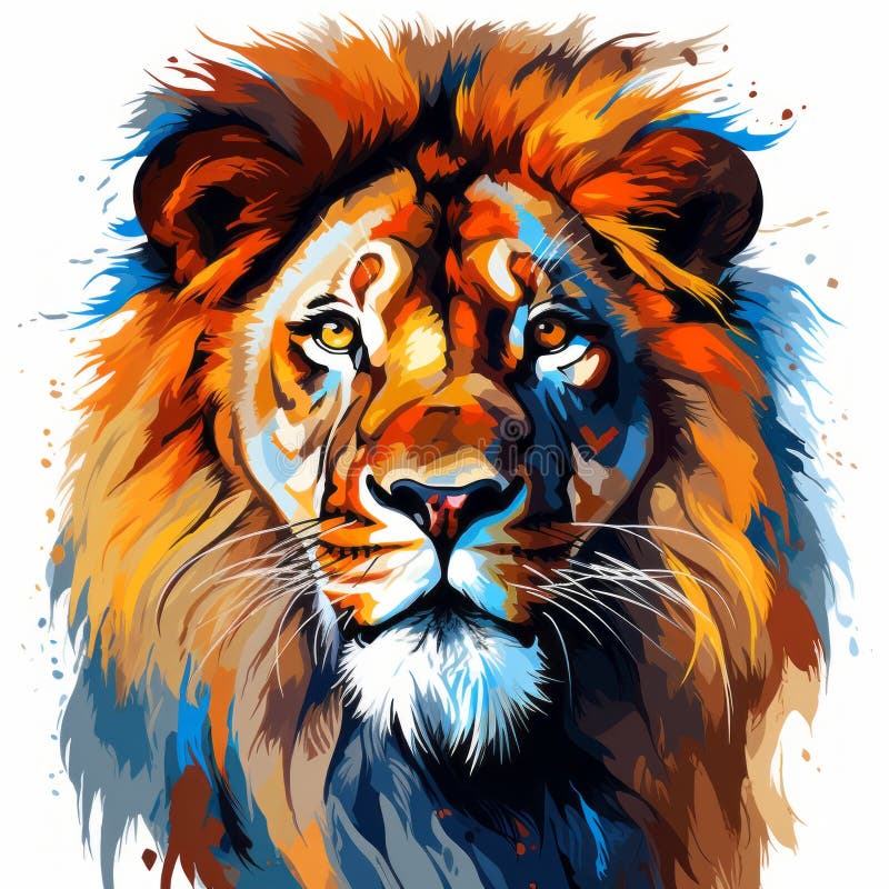 The Lion is Painted in Bright Colors on a White Background Stock ...