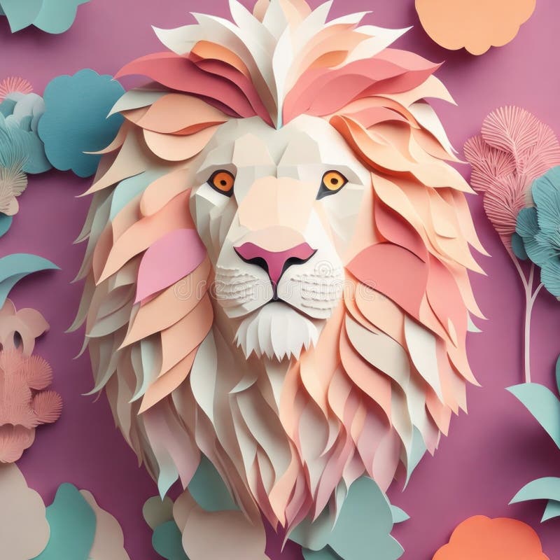 Lion, Paper Art Style Illustration.Generative AI Stock Illustration ...