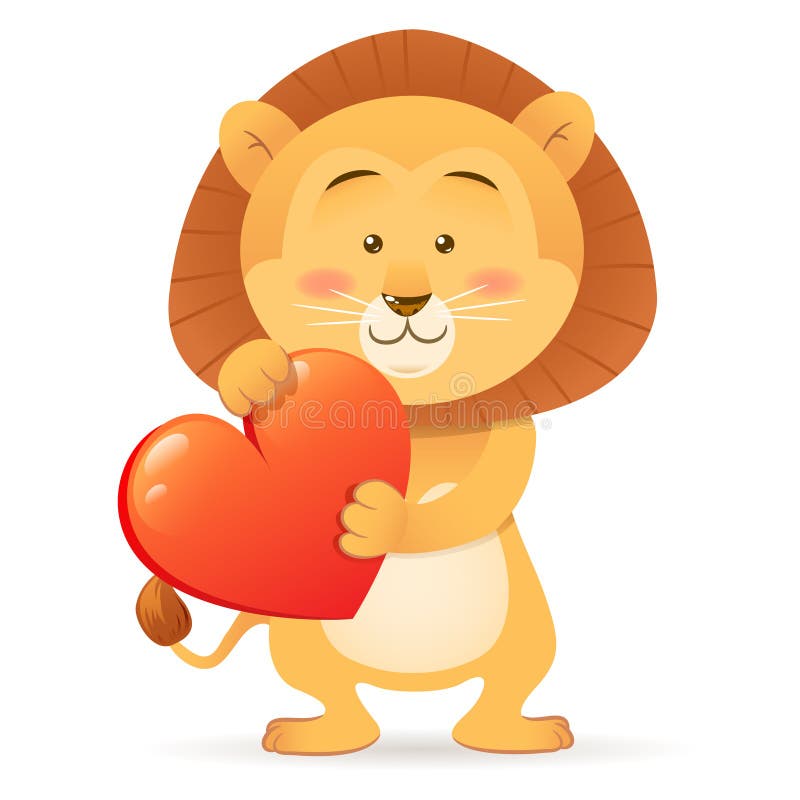 Lion pet holding heart stock vector. Illustration of postcard - 37727712