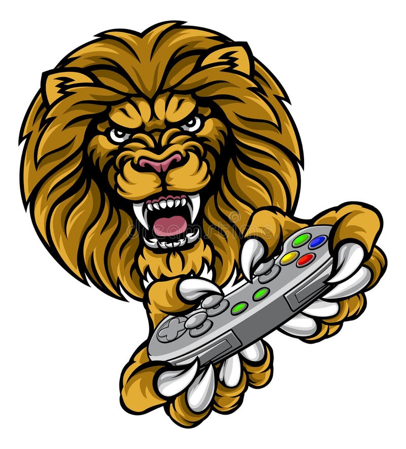 Lion Player Gamer Mascot illustrazione vettoriale. Illustrazione di ...