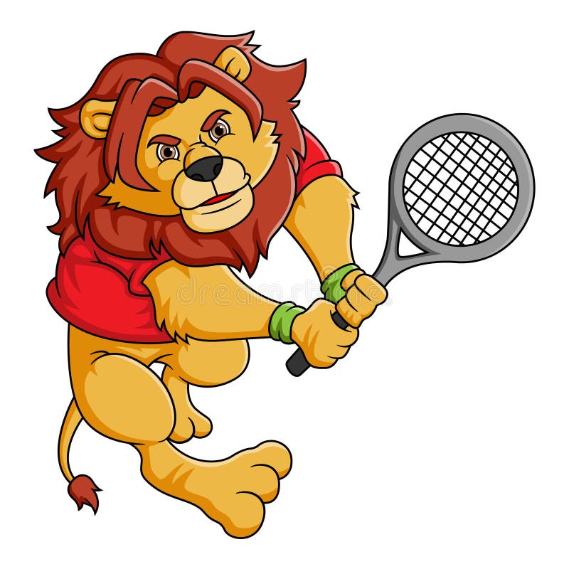 A lion playing game tennis stock vector. Illustration of feline - 327498357