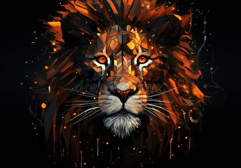 Lion Portrait Illustration with Light and Color Stock Illustration ...