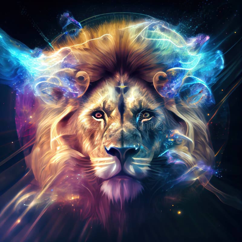 Lion Portrait Poster. Ai Render. Stock Illustration - Illustration of ...