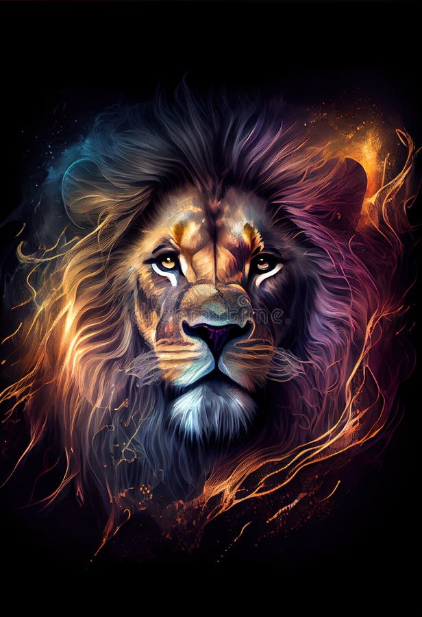 Lion Portrait Poster. Ai Render. Stock Illustration - Illustration of ...