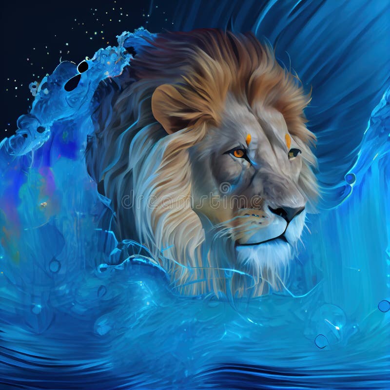 Lion Poster Painted with Bright Splashes of Paint. Stock Image - Image ...
